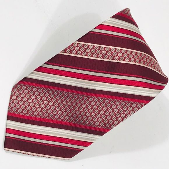 Adolfo | Accessories | Adolfo Red Silver Light Pink Cream Striped Tie ...